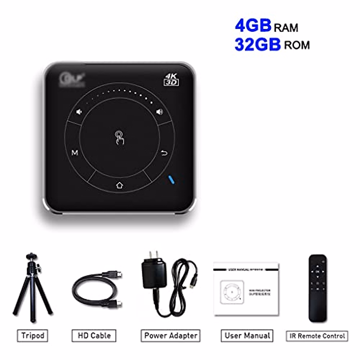 IULJH Mini Projector 4K DLP Android 9.0 Support Mini video Beamer Mobile Phone with Battery ( Color : E )