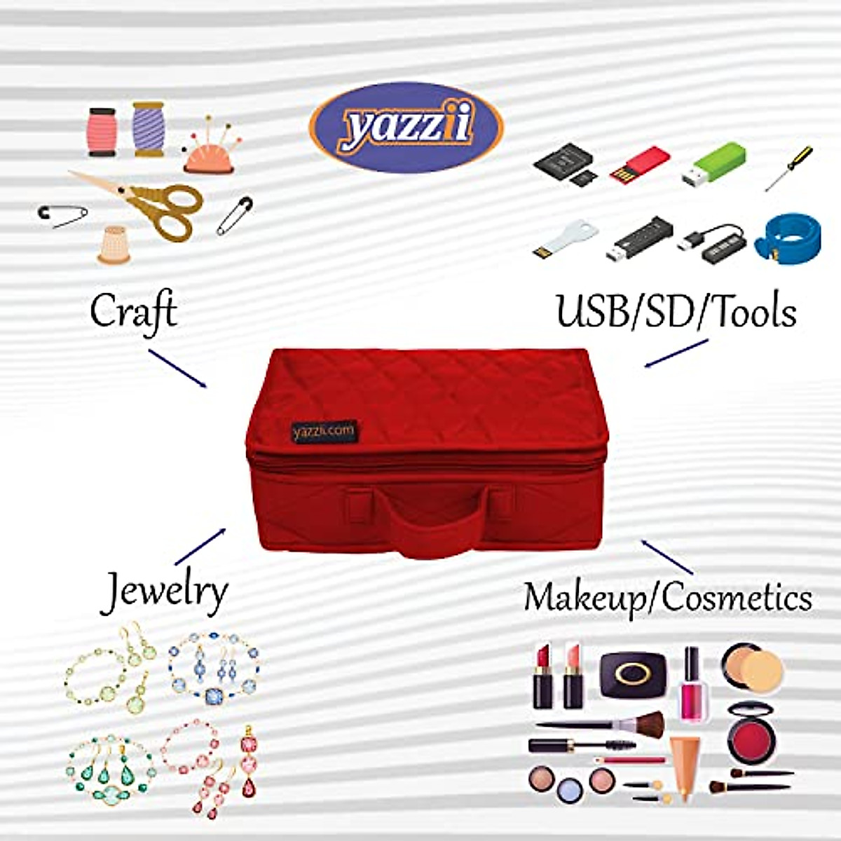 Yazzii Original Craft Organizer Tote Bag - Portable Storage Bag Organizer - Multipurpose Storage Organizer for Crafts, Cosmetics & Jewelry. Red
