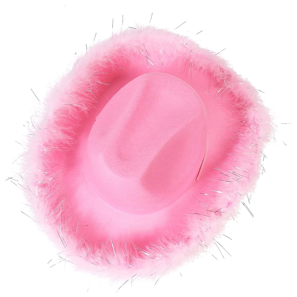 Juvolicious Cowboy Hats for Women and Men - Fluffy, Sparkly Pink Cowgirl Hat with Feathers for Costume, Dress Up Birthday, Party