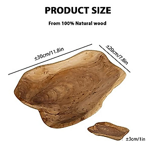 Hurricom Root Wood Dish,Vintage Ring Dish Hand Carved Artworks - 11-12 inch,Oval Shape Party Platter and Tray for Sandwich Bread Serving, Appetizer Display,