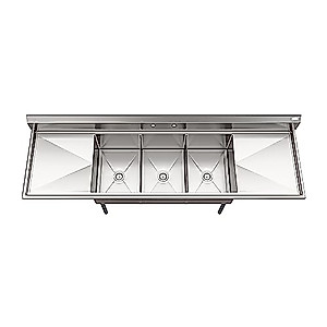 KoolMore 102 in. Three Compartment 18-Gauge Stainless-Steel Commercial Kitchen Sink, Bowl Size 18x24x14, with Three Basins for Washing and Rinsing Dishes with Two Drainboards (KM-SC182414-24B3)