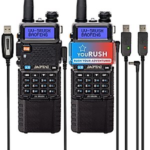 youRUSH Portable Ham Radio 2 Pack BAOFENG UV-5R 8W Dual Band Two Way Radio with Extended Battery BL-5L 3800 mAh with Lanyard & USB Programming Cable & USB Charger Cables, Chirp Support, USA Warranty