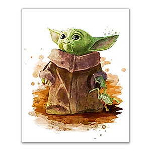 Baby Grogu Mandalorian Prints - Set of 6 (8 inches x 10 inches) Wall Art Decor Poster Photos - Star Wars TV Series Pedro Pascal & The Child Baby Yoda