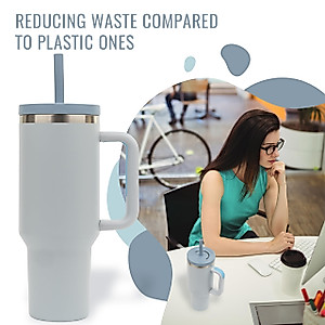 C&Y Company Tumbler With Straw and Handle 40oz, 40oz Tumbler With Silicone Straw, Leakproof Lid, Spill Proof Lid, Insulation Double Wall Stainless Steel Tumbler With Handle (Sky Blue)