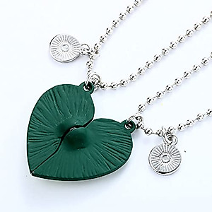 FLYPARTY Best Buds BFF Best Friends Matching Heart Pendant Necklaces Valentine Forever Friendship Birthday Gift(Avocado)