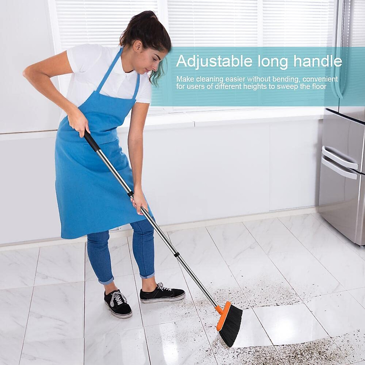 FGY Broom and Dustpan Set for Home, 53" Broom with Dustpan Combo Set, Broom Dust Pan with Long Handle for Indoor Kitchen Lobby Office Garage Floor Sweeping