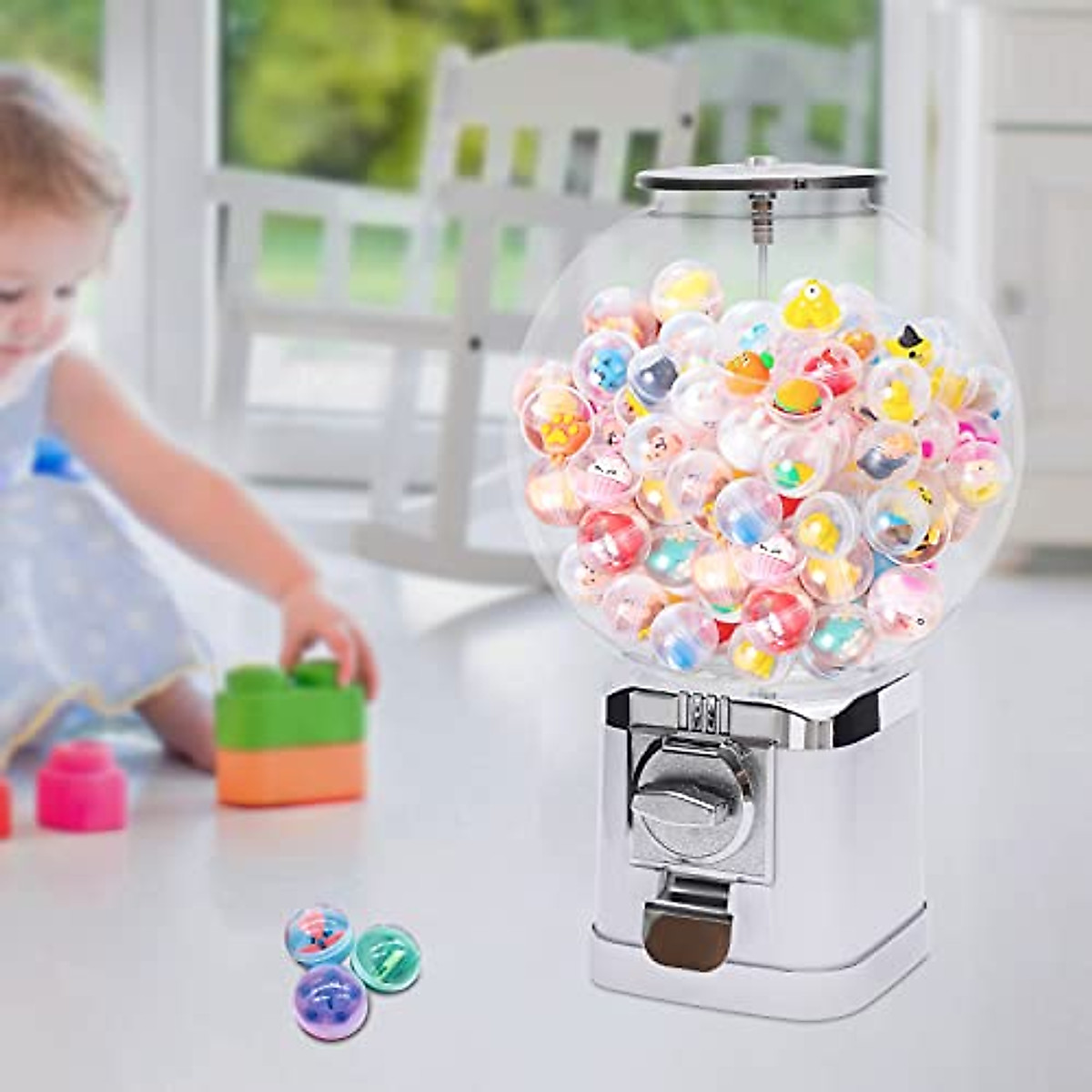 Gumball Machine Big Bubble Gumball Dispenser Machine 1.26in Ball Bulk Vending Machine w/key Classic Bubble Capsule Toys Candy Dispenser Vending Machine (White)
