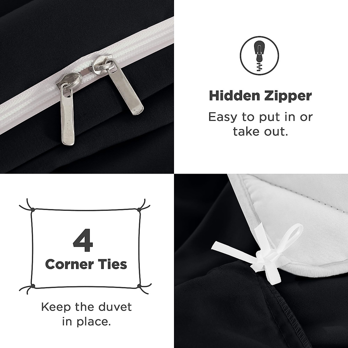 Andency Black Duvet Cover Queen Size, 3 Pieces Ruffle Duvet Cover Set, Soft Microfiber Queen Duvet Cover Bedding Set with Zipper Closure