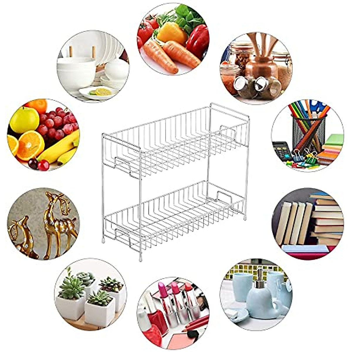 MOOACE Under Sink Organizer, 2 Tier Under Cabinet Bathroom Sink Organizers and Storage, Multi-purpose Under Sink Shelf Organizer Rack for Bathroom Kitchen