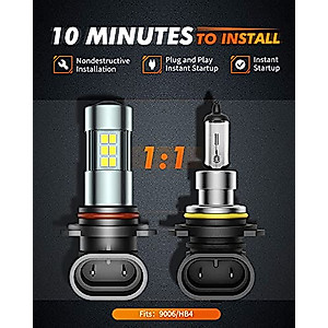 SEALIGHT 9006 Fog Lights LED Bulb, 9006 Hb4 LED Fog Light Bulbs 1:1 Size 9006 Bulb Plug And Play, 6000k Xenon White Light Pattern, Pack of 2