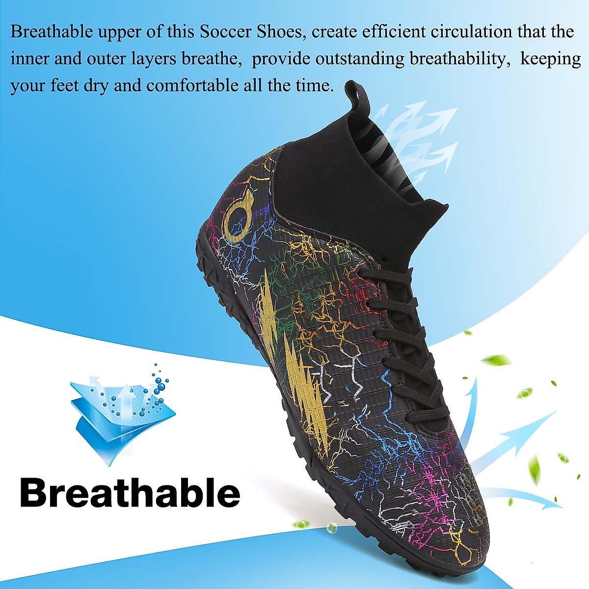 Indoor Soccer Cleats Football Cleats Mens Women Football Shoes Tacos de Futbol para Hombre Guayos de Fútbol Zapatos para Futbol para Hombres Turf Cleats High Top Futsal Soccer Shoes TF