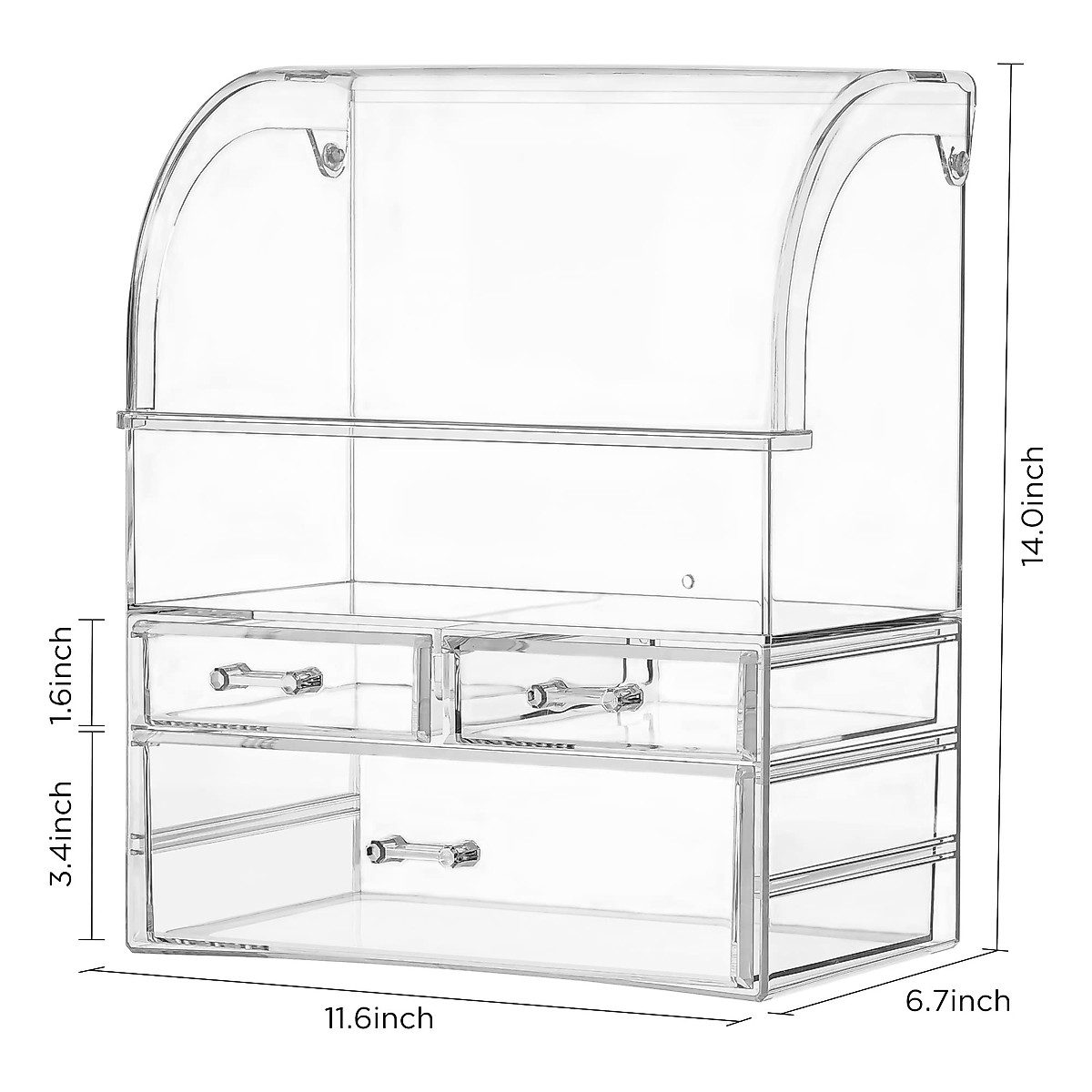 HBlife Large Clear Acrylic Cosmetic Makeup Organizer with Lid, High Capacity Cosmetics Storage Display Case with Drawers, Dustproof Waterproof Make Up Storage Box for Vanity Bathroom, XL