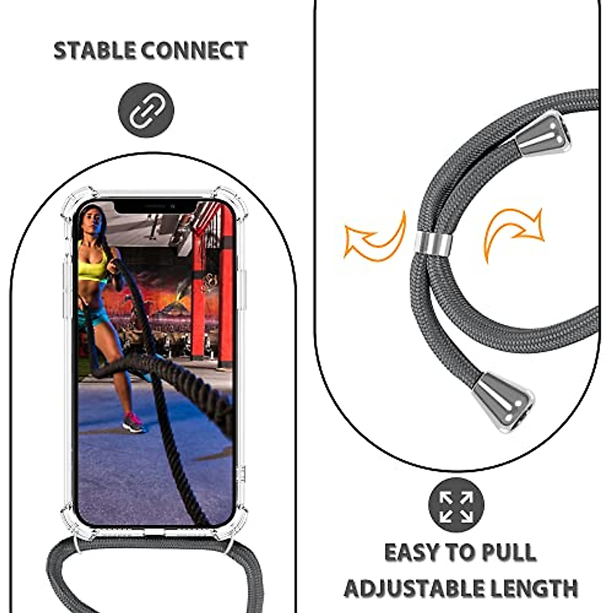 YESPURE for iPhone 13 Clear Case with Adjustable Neck Cord Lanyard Strap,Soft Slim Transparent TPU Anti-Yellowing Shockproof Phone Cover Case for iPhone 13 with Crossbody Shoulder Strap - Gray