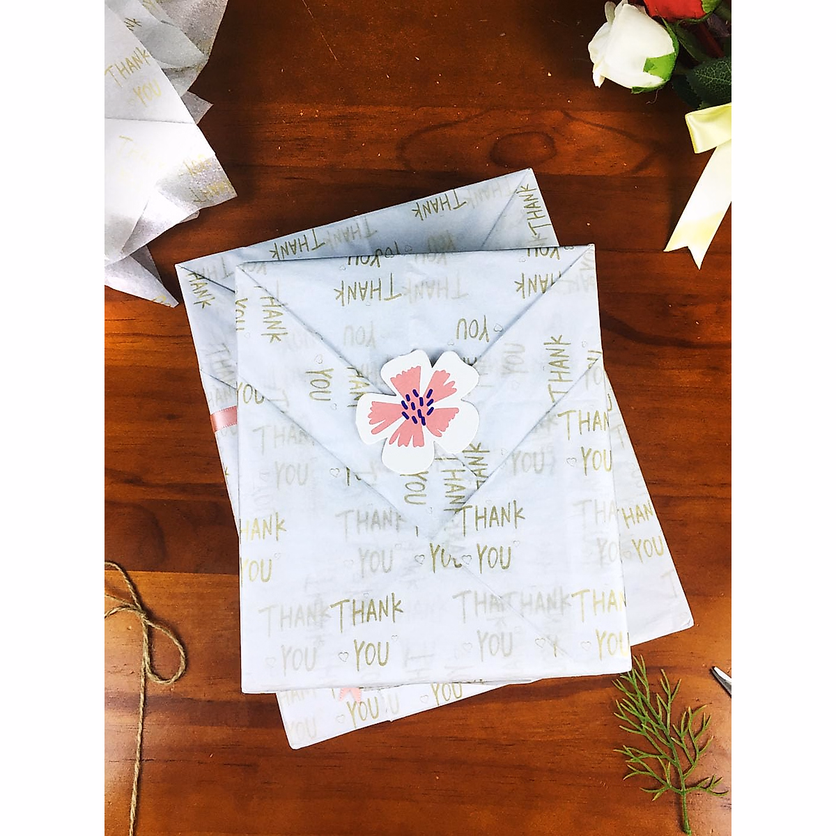 Bzumoot Gift Wrap Tissue Paper for Gift Bags 50 Sheets Thank You 20 * 28 Inches Tissue Paper Wrapping Large White Gold Bulk DIY Tissue Paper for Graduation Birthday Thanksgiving (Thank You Love)