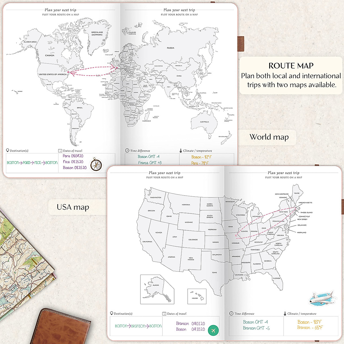 Legend Travel Planner – Vacation Itinerary Organizer for Solo Travel & Couples – Travelling Journal for Women & Men – Traveling Log with Expense Tracker & Packing List – Hardcover (Rose Gold)