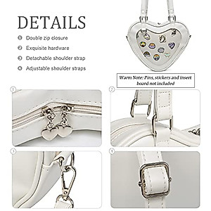 Emprier Women Heart Shaped Shoulder Bags Clear Tote Purse Ita Bag Backpack Cross body Purse for Anime Pins