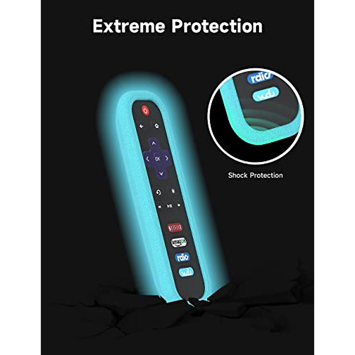 Remote Case for Roku Smart TV RC280 RC282 URC280J XRC280J Remote Control Universal Replacement Lightweight Silicone Case Cover Sleeve Skin with Lanyard for Roku TV Remote(Glow in Dark-Blue)