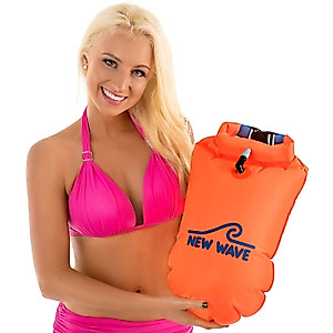 New Wave Swim Buoy - Swim Safety Float and Drybag for Open Water Swimmers, Triathletes, Kayakers and Snorkelers, Highly Visible Buoy Float for Safe Swim Training (Orange-PVC Large-20 Liter)