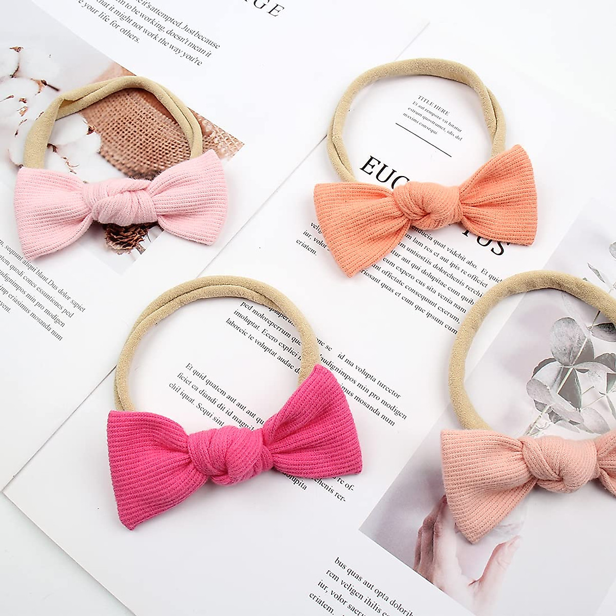 Lanmerry Nylon Baby Headband Hairbands with Tied Bow Stretchy Hairbands and Bows 20 Pack Headwrap for Newborn Infant Toddler Hair Accessories