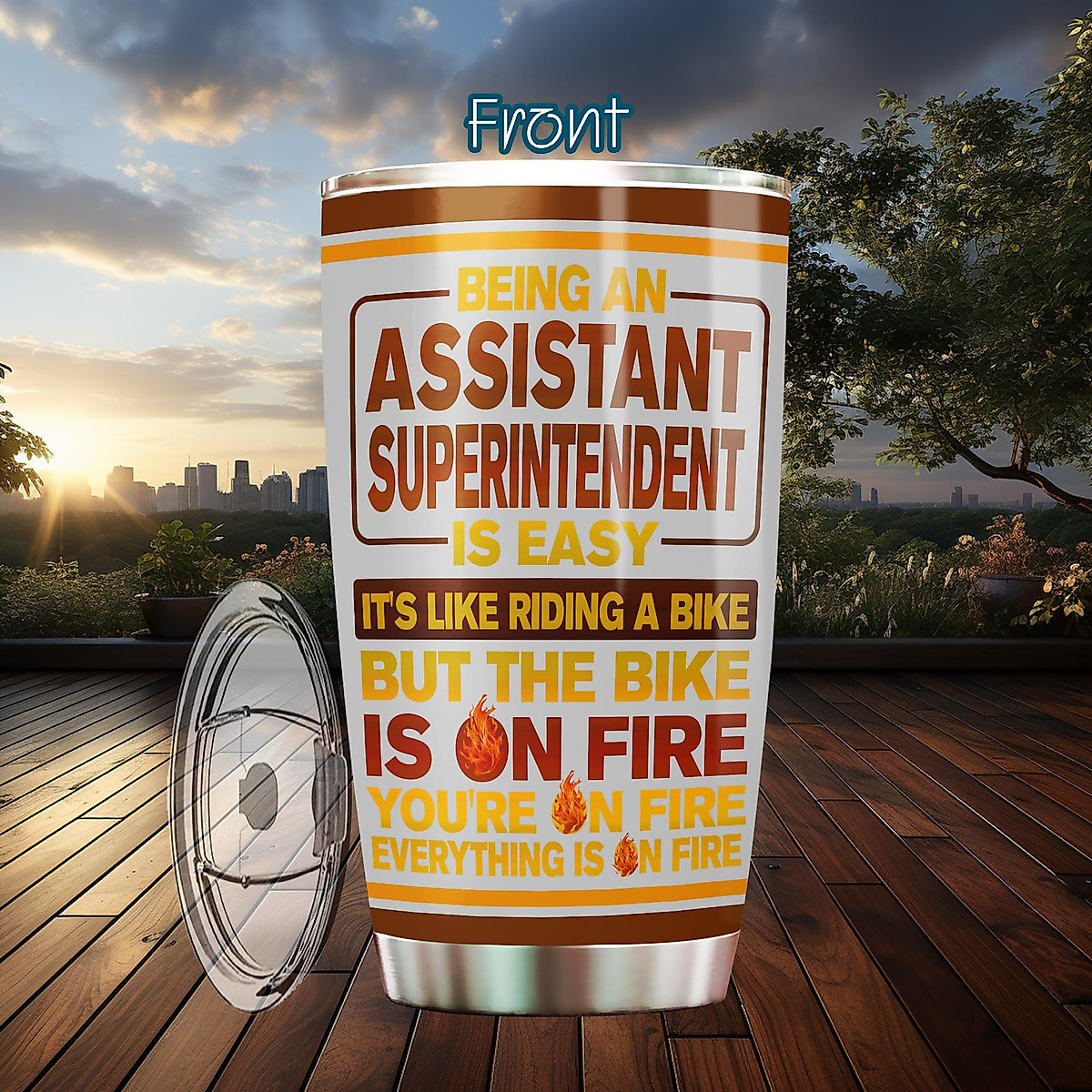 20oz Assistant Superintendent Tumbler – Funny Stainless Steel Tumbler with Lid, Being an Assistant Superintendent Is Easy, Like Riding a Bike on Fire – Humorous Gifts for Office Friends and Coworkers