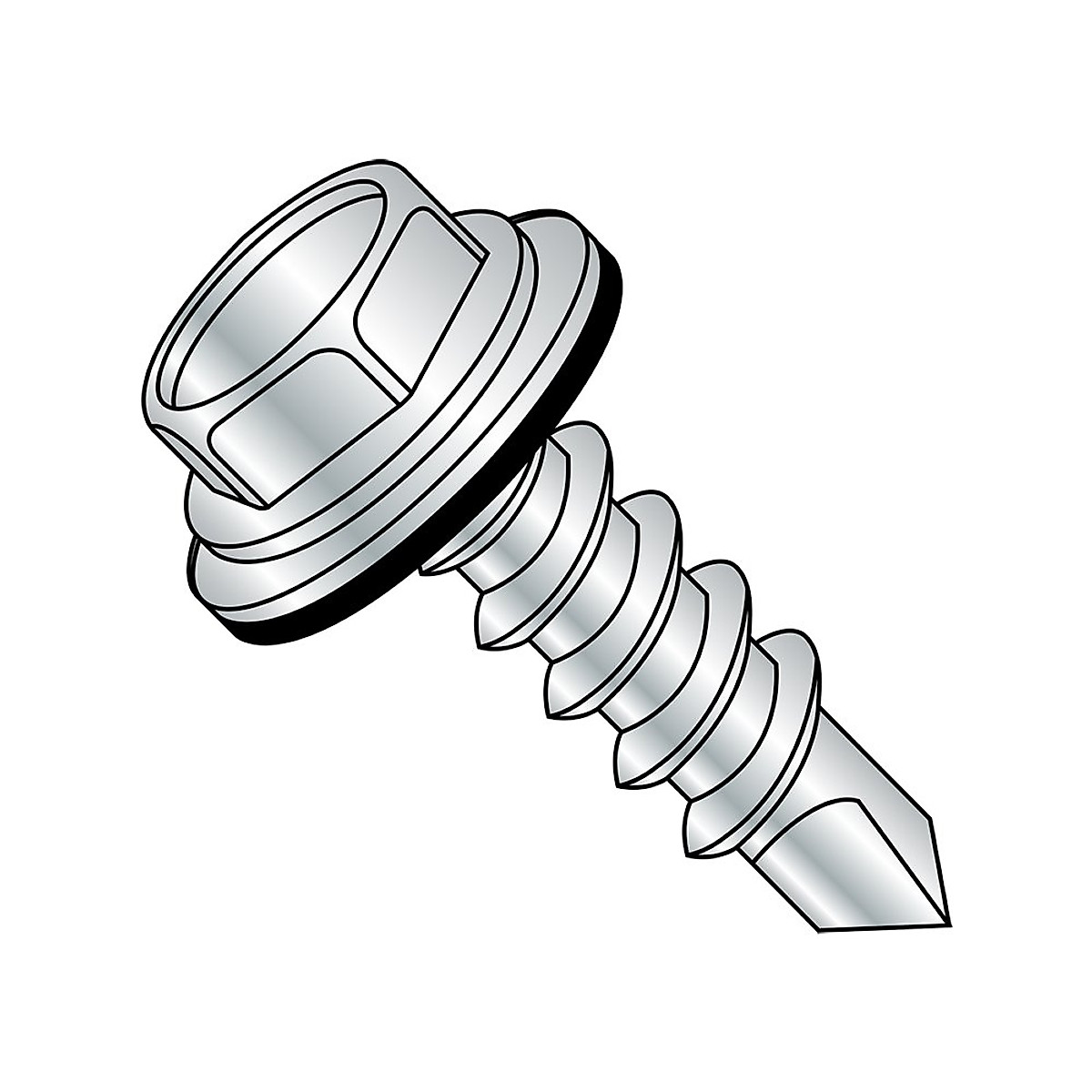 Small Parts 0812KWN Steel Self-Drilling Screw, Zinc Plated Finish, Sealing Hex Washer Head With EPDM Washer, Hex Drive, #2 Drill Point, #8-18 Thread Size, 3/4" Length (Pack of 100)