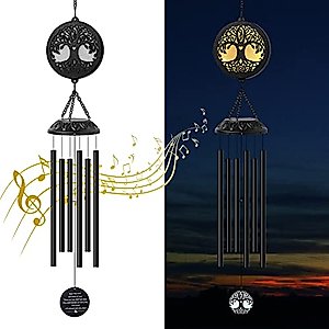 SUNGIRLS Solar Tree of Life Wind Chimes, Memorial Wind Chimes Lost Loved Ones Engraved Tree of Life, Sympathy Wind chimes Gift for Mother, Wife,Grandma Solar Wind Chimes Garden Home Yard Hanging Decor