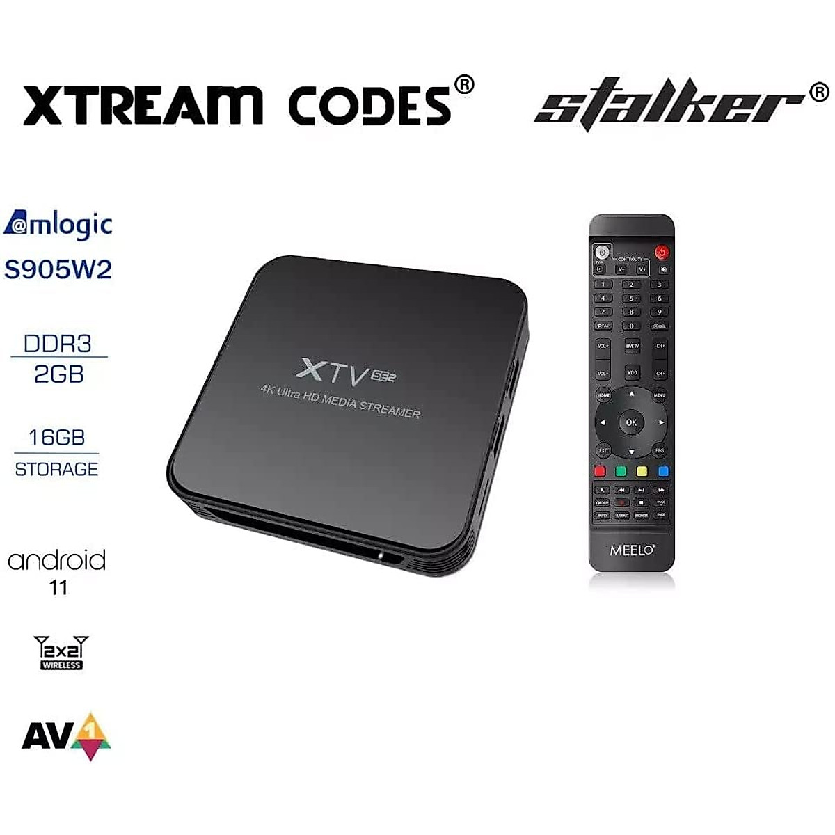 2023 DESI TV MEELO+ XTV SE2 Android 11 Set Top Box with M3U, Stalker, MyTVOnline, 2GB/16GB, Dual Band WiFi, Full 4K Ultra HD - Faster Than MAG 524w3 & Formuler Boxes, Supports 6000+ IPTV Channels