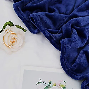 Throw Blankets Queen Size, Super Soft 350GSM Thick Fuzzy Warm Blanket for Bed and Sofa, Dark Blue, 60x80 inches