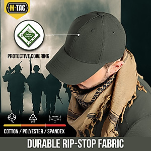 M-Tac Tactical Baseball Cap - Adjustable Plain Workout Ball Cap, Ripstop Hats for Men and Women (Army Olive, XL)
