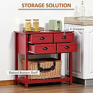 HOMCOM Coffee Bar Cabinet, Sideboard Buffet Cabinet, Kitchen Cabinet with 4 Drawers and Slatted Bottom Shelf for Kitchen, Living Room, Red