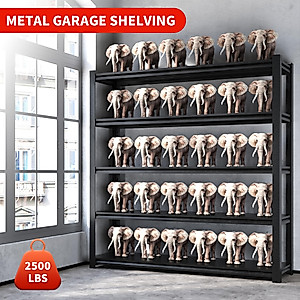 DARTIIA 72" H Garage Shelving 2500LBS Heavy Duty Storage Shelves Adjustable 5 Tier Metal Shelves for Storage Garage Industrial Shelving Utility Racks,16" D*36" W*72" H,Black