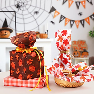 Naler 60 Sheets Autumn Fall Tissue Paper Bulk Pack Thanksgiving Gift Wrapping Tissue Paper for Gift Wrapping Birthday Wedding Festival Party Decoration Flower Pom Pom, 14 X 20 Inch