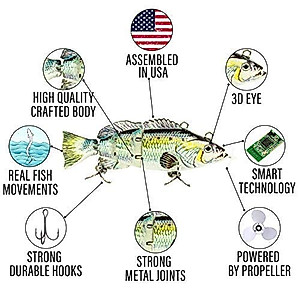 UFISH, 3.5" Robotic Swimming Fishing Lure - Self Swimming Electronic Fishing Lures - USB Rechargeable Lure for Freshwater & Saltwater - Best Fishing Bait for Bass Pike Musky (Sunshine-Bass)