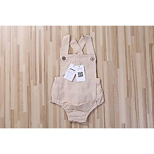 LOPJGH Newborn Baby Summer Romper Unisex Solid Color Button Jumpsuit Sleeveless Backless Overalls Outfits 1Pcs (12-18 Months, Khaki)