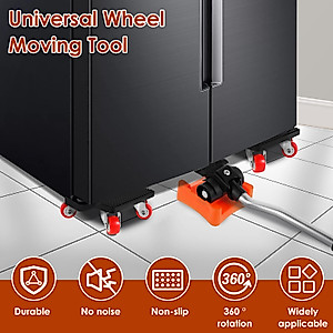 4Pcs Furniture Dolly Furniture Movers with 360° Rotating Wheels, Furniture Moving Dolly Sliders with Pry Bar, Carbon Steel Furniture Jack Lifter Mover Tool for Furniture Appliance Cabinet Piano Sofa