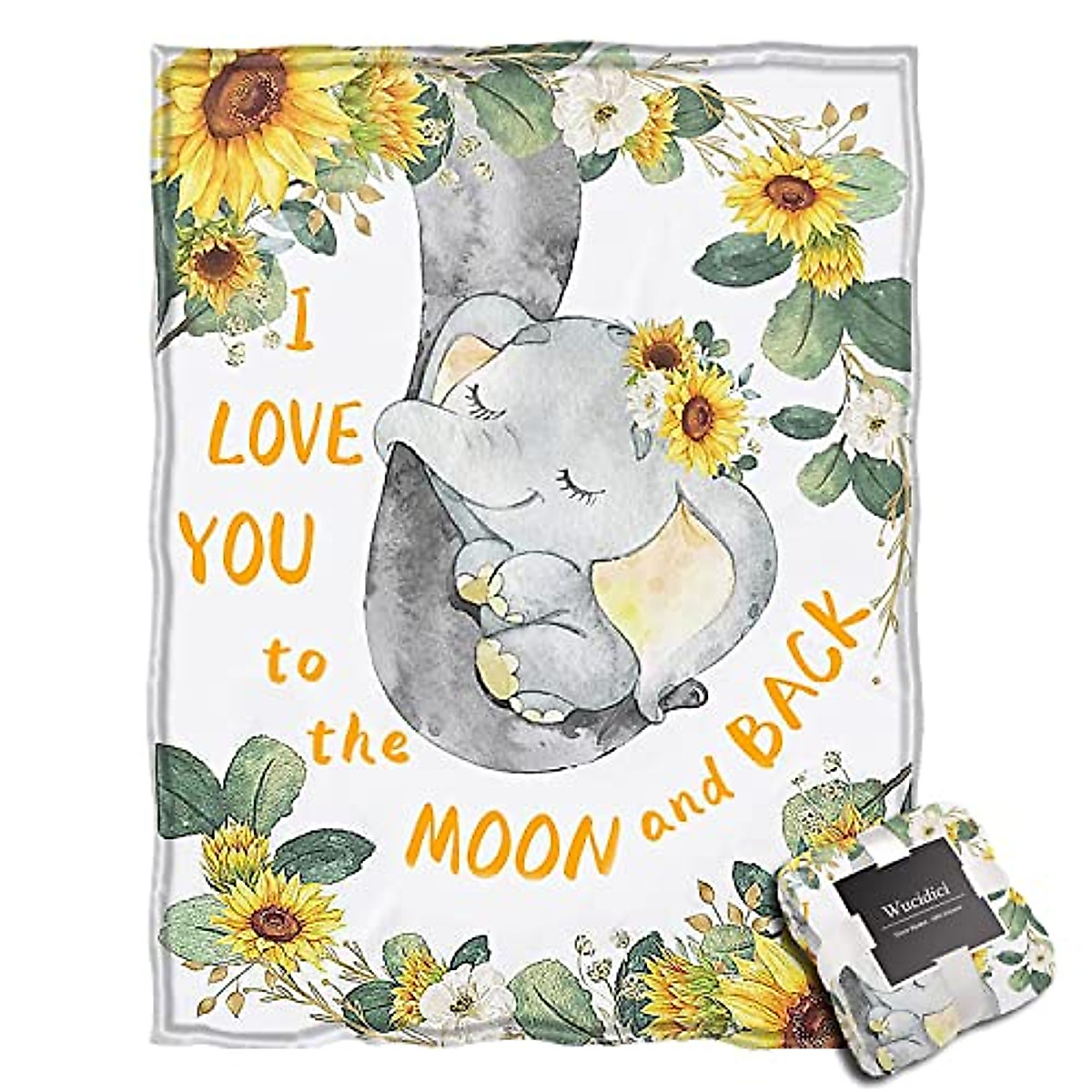 Wucidici Elephant Sunflower Fleece Throw Blanket Elephant Blankets Gift for Women Kids Lightweight Cozy Blanket for Sofa Bed Travelling Camping 50"x 60"