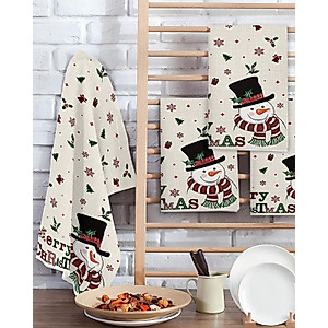 Onekaccu Farmhouse Christmas Dish Towels Set, Waffle Weave Kitchen Towels Microfiber Towels Cleaning Merry Xmas Snowman Soft Absorbent Dish Drying Towels Hand Towels 4 Pack 15.7x23.6 in