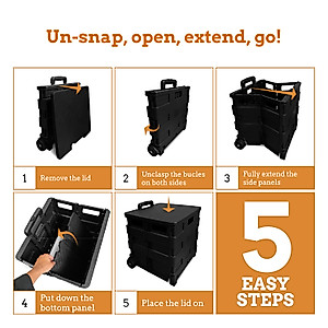 Inspired Living Collapsible Ultra-Slim Pack-N-Roll,2 Wheel Utility Cart w/Lid used as Seat up to 250 Lbs, Telescopic Handle - Super Strong, for Home, Garden, Shopping, Office, School use, Large, Black