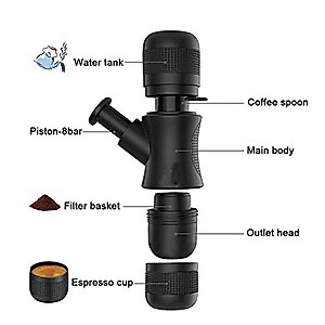 Portable Espresso Machine - Manually Operated - Compact Handheld Coffee Maker - No Batteries - Perfect for Travel, Camping, Beach, Hotel