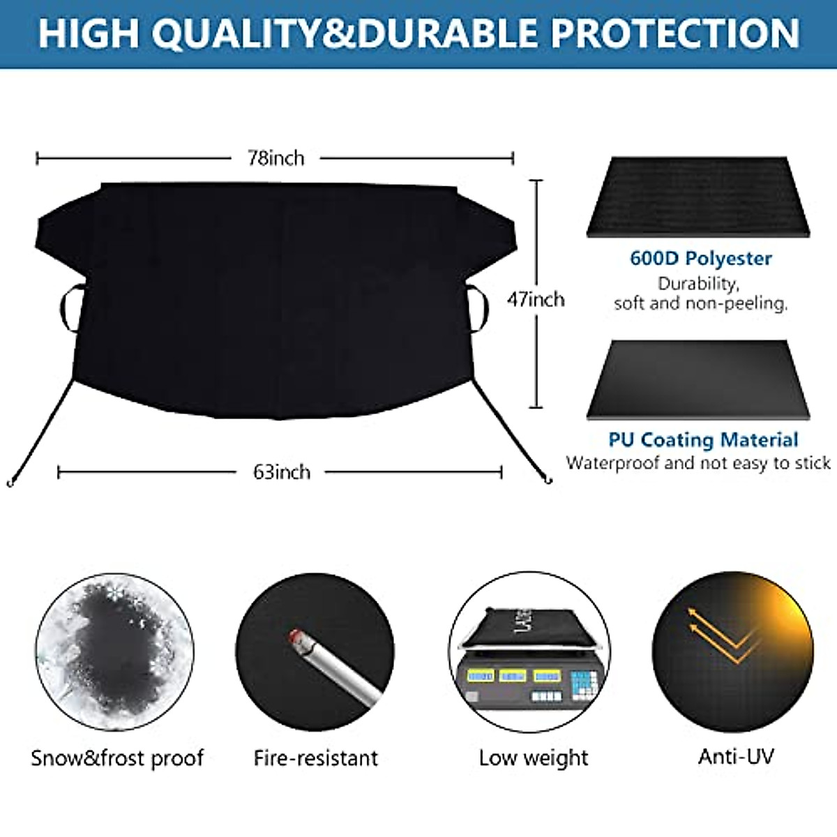 LADER Windshield Cover for Ice and Snow, Car Windshield Snow Cover, Windshield Frost Cover Ice Removal Wiper Protector, Windshield Snow Ice Cover, Fits Most Cars Trucks Vans SUVs