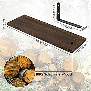 BVOPLME Floating Wood Shelves Wall Mounted Set of 4, Natural Rustic Wood Picture Ledge Plant Shelf Wall Bookshelf Shelfs Storage Shelves Book Shelf for Bathroom Kitchen Bedroom Living Room Decor