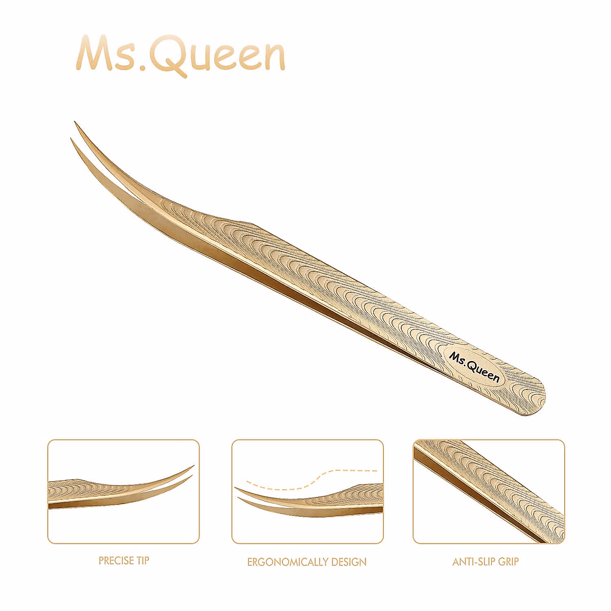 Ms.Queen Lash Extension Tweezers-Dolphin Shape Tip Isolation Tweezers for Classic Volume Eyelash Extensions