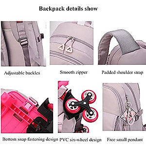 Mfikaryi Solid-Color Rolling Backpack for Girls Rolling Backpack for Kids Elementary Students with Wheel Travel Schoolbag