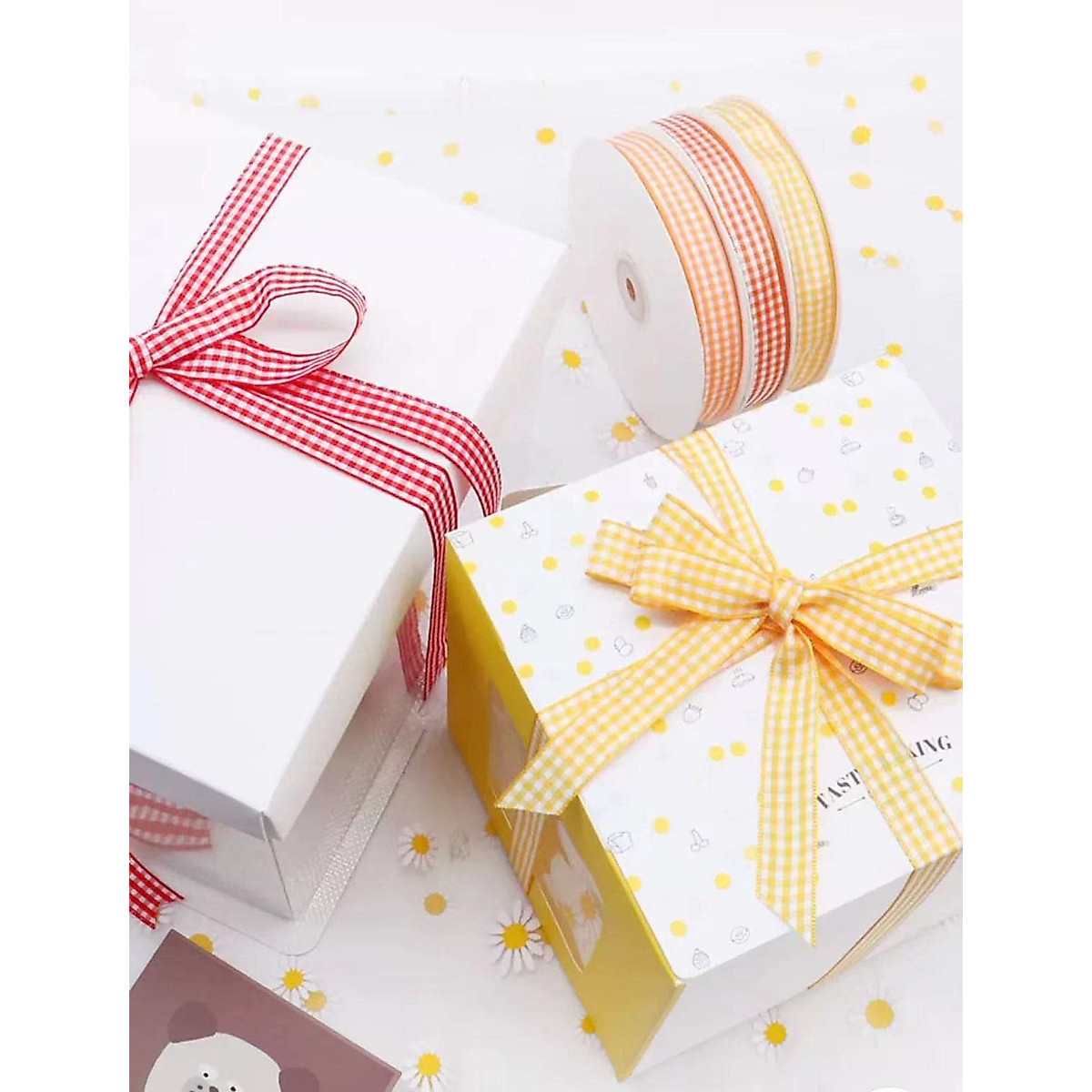 WANVISLIN Red Gingham Ribbon, 3/8 inch X 50 Yards Red and White Thin Craft Ribbon, Red Buffalo Checker Ribbon for Hair Bows,Gift Wrapping,Picnic,Crafts,Accessories