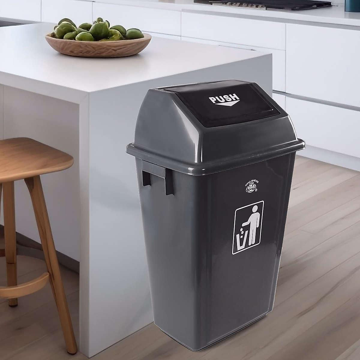 Obstnny 4 Packs Large Plastic Garbage Can, 60 L Swing Top Lid Trash Bin, Gray