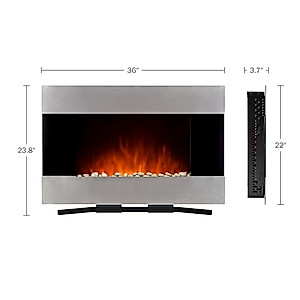 36-Inch Wall Mounted Electric Fireplace - Modern Stainless-Steel Fireplace with Floor Stand, Remote, and Adjustable Heat and Brightness by Northwest