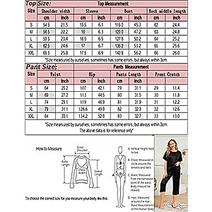 SWOMOG Womens 2 Piece Satin Pajamas Silk Short Sleeve Pjs Sets Capri Bottom Pajama Pants Soft Outfits with Pockets Black