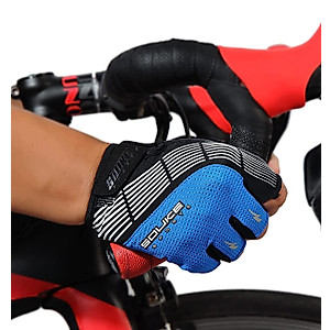 Souke Sports Cycling Bike Gloves Padded Half Finger Bicycle Gloves Shock-Absorbing Anti-Slip Breathable MTB Road Biking Gloves for Men/Women Blue Large