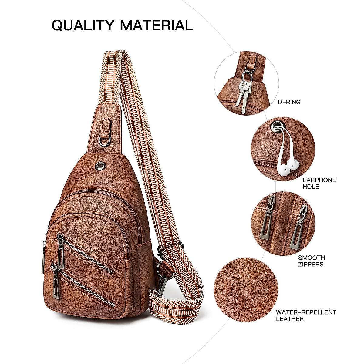 LATMAP 7L Sling Bag For Women Men Cross body Chest Bags Small Backpack Purse Fanny Pack Shoulder Travel Belt Bag Faux Leather Brown