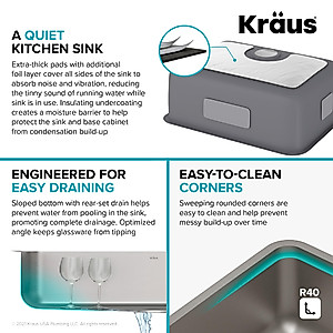 KRAUS Dex 25-inch Undermount 16 Gauge Stainless Steel Single Bowl Kitchen Sink, KA1US25B